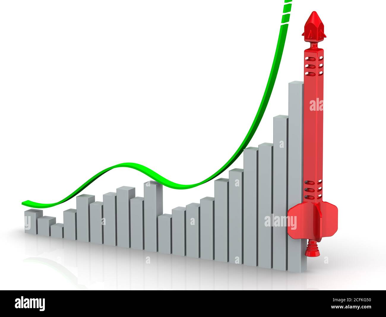 Graph of rapid growth with conceptual red rocket. Financial concept ...