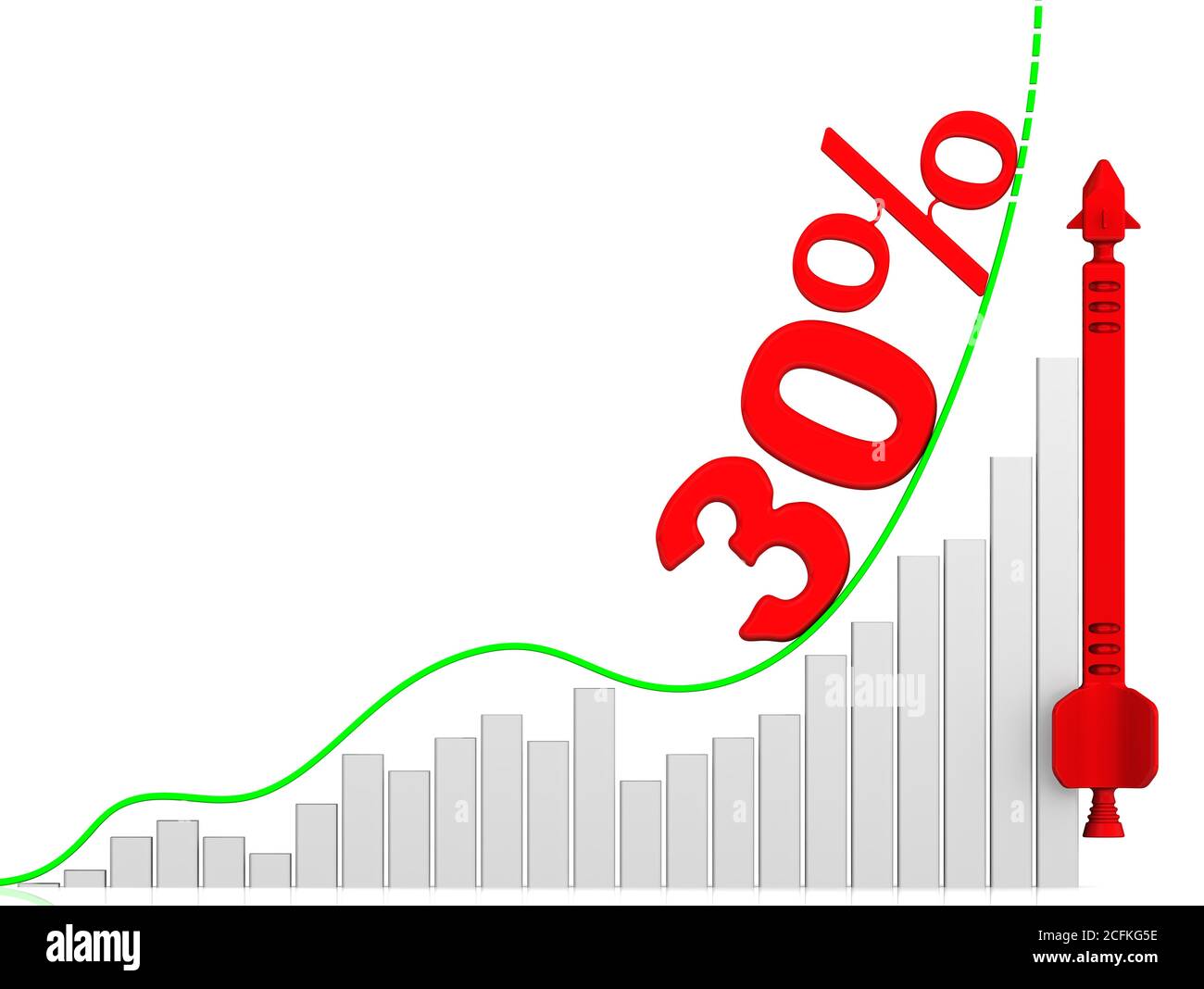 Graph of rapid growth with inscription 30% (thirty percentages) and ...