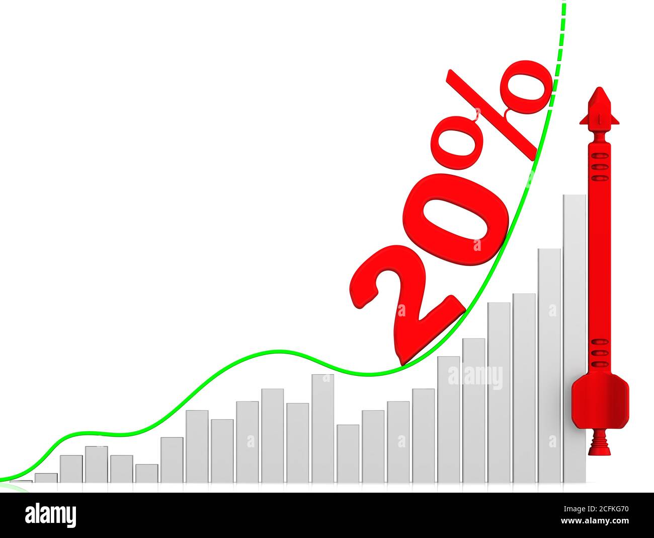 Graph of rapid growth with red text 20% and conceptual red rocket ...