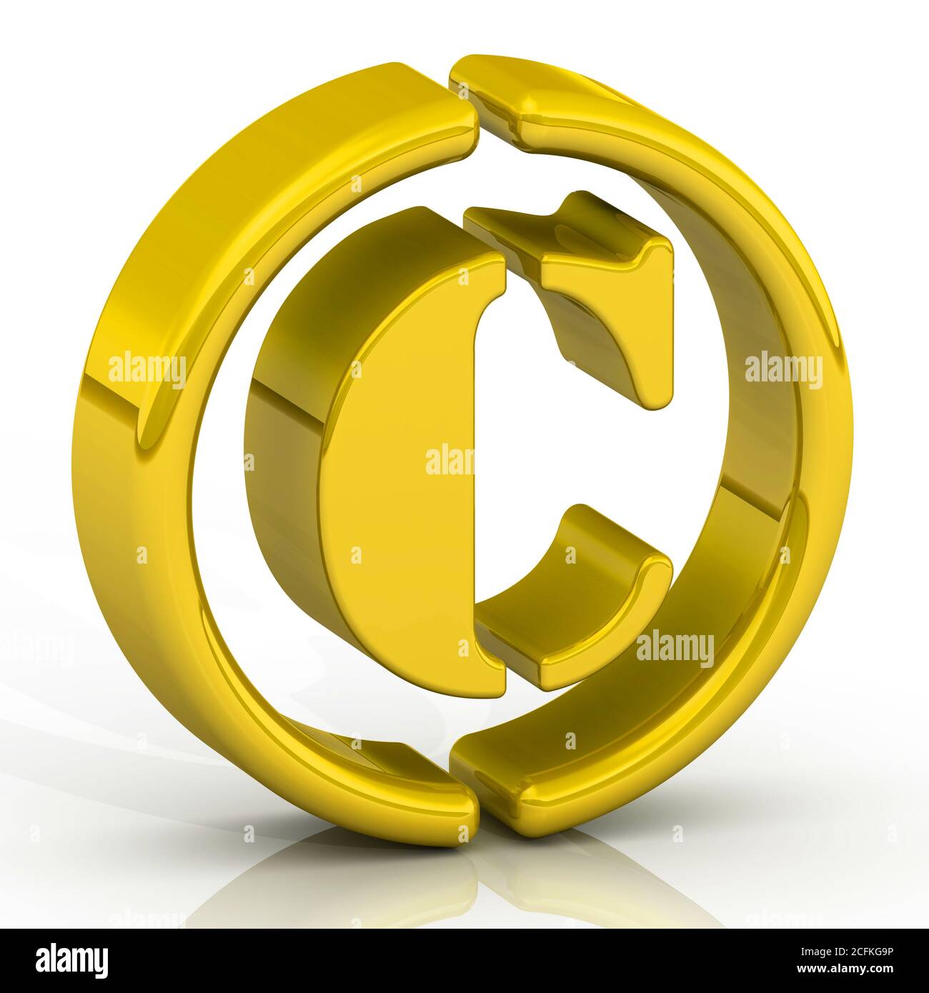 Copyright mark. One gold copyright symbols on the white surface. 3D ...