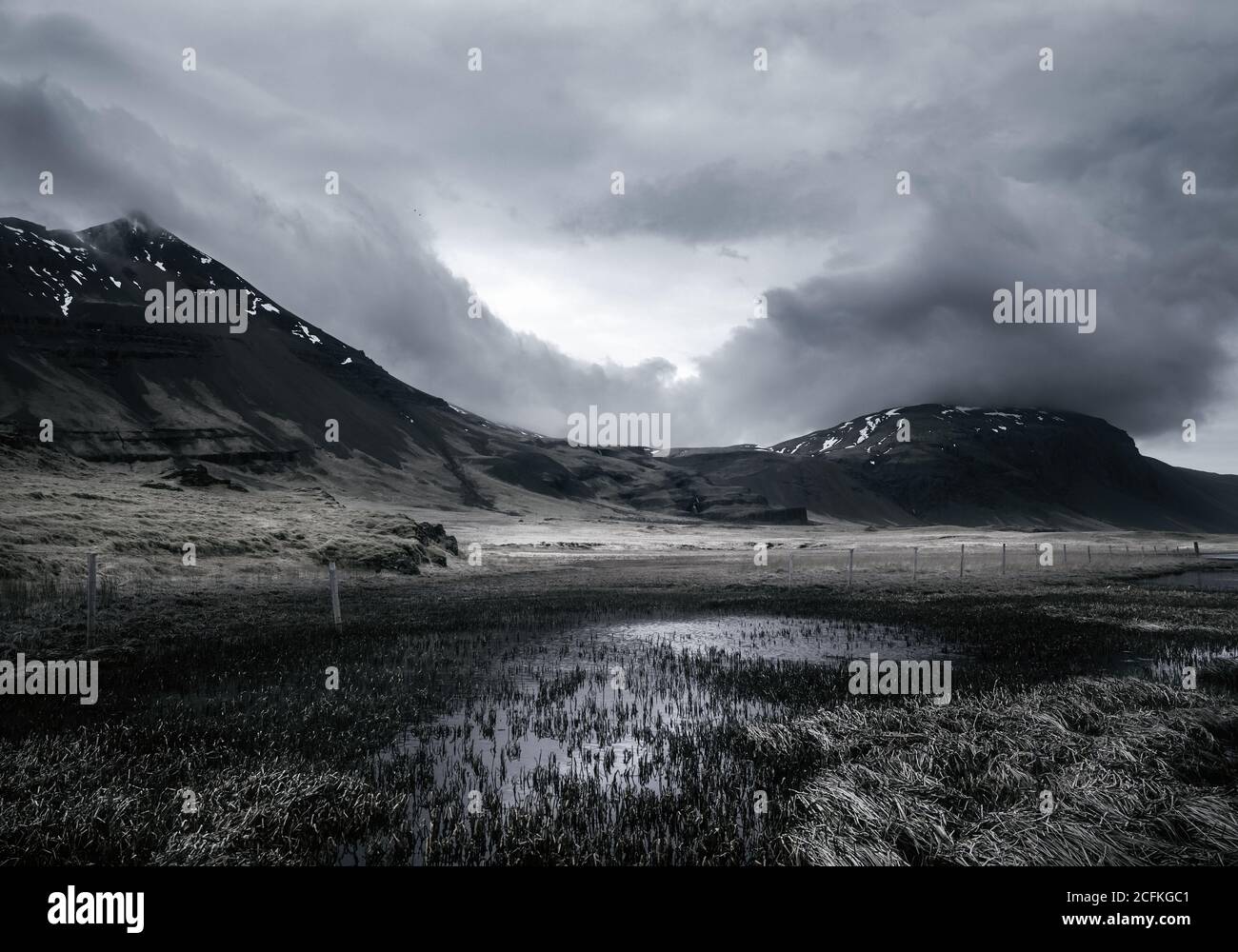 Dramatic stormy Icelandic landscape at dusk Stock Photo - Alamy