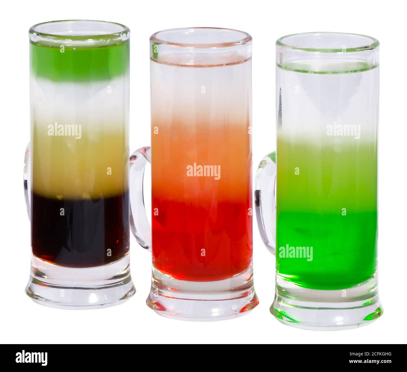 Three alcoholic cocktail shot in a glass on a white background Stock ...
