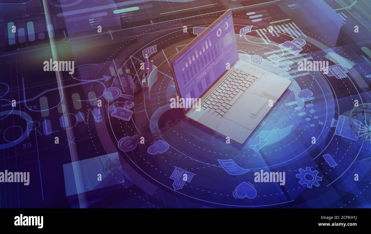 Business worldwide corporate background with infographics and laptop ...