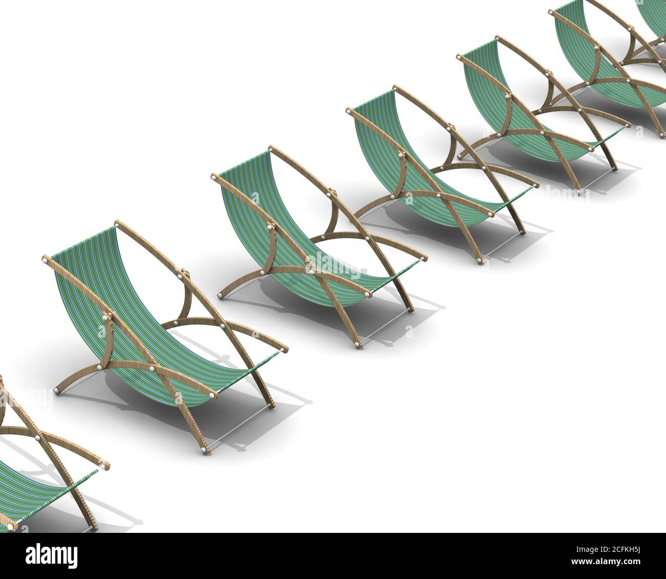 Sunbeds in a row. 3D illustration Stock Photo - Alamy