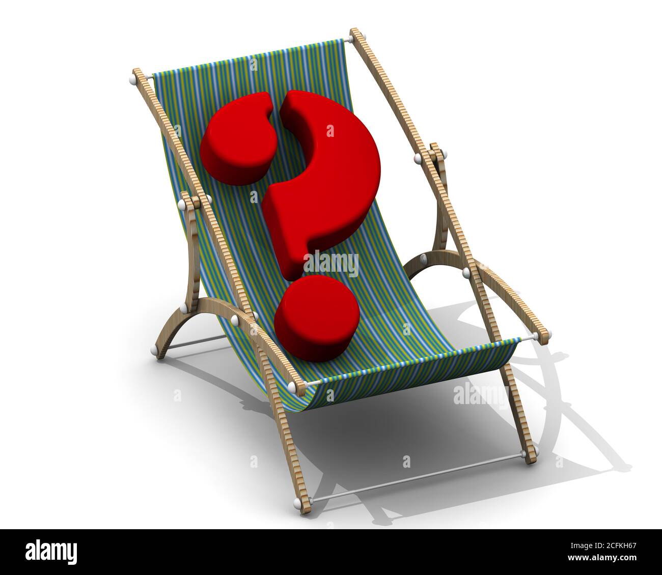 Where to rest? Red symbol of question lies in a chaise lounge. The ...