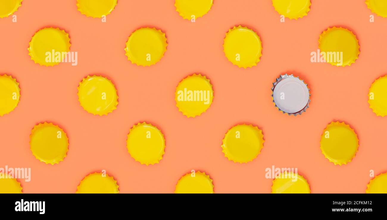 Yellow caps on orange background. Seamless pattern. 3D illustration ...