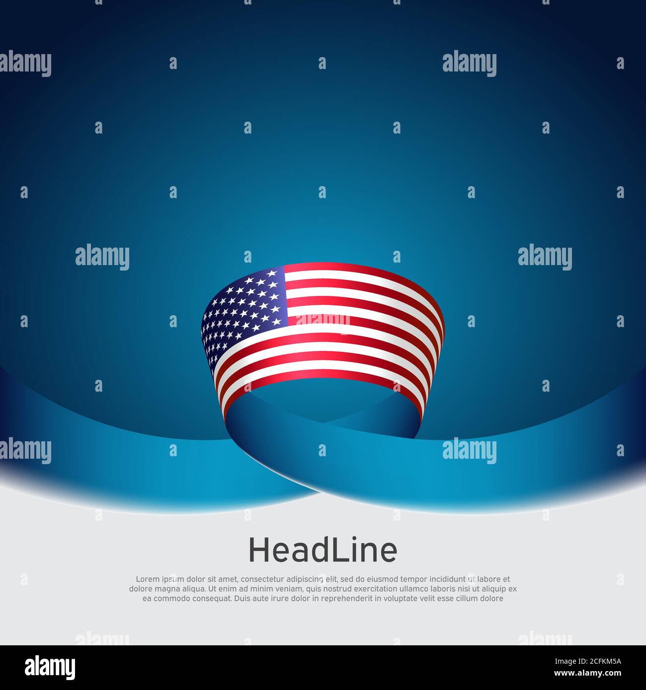 USA flag background. Wavy ribbon color flag of usa on a blue white ...