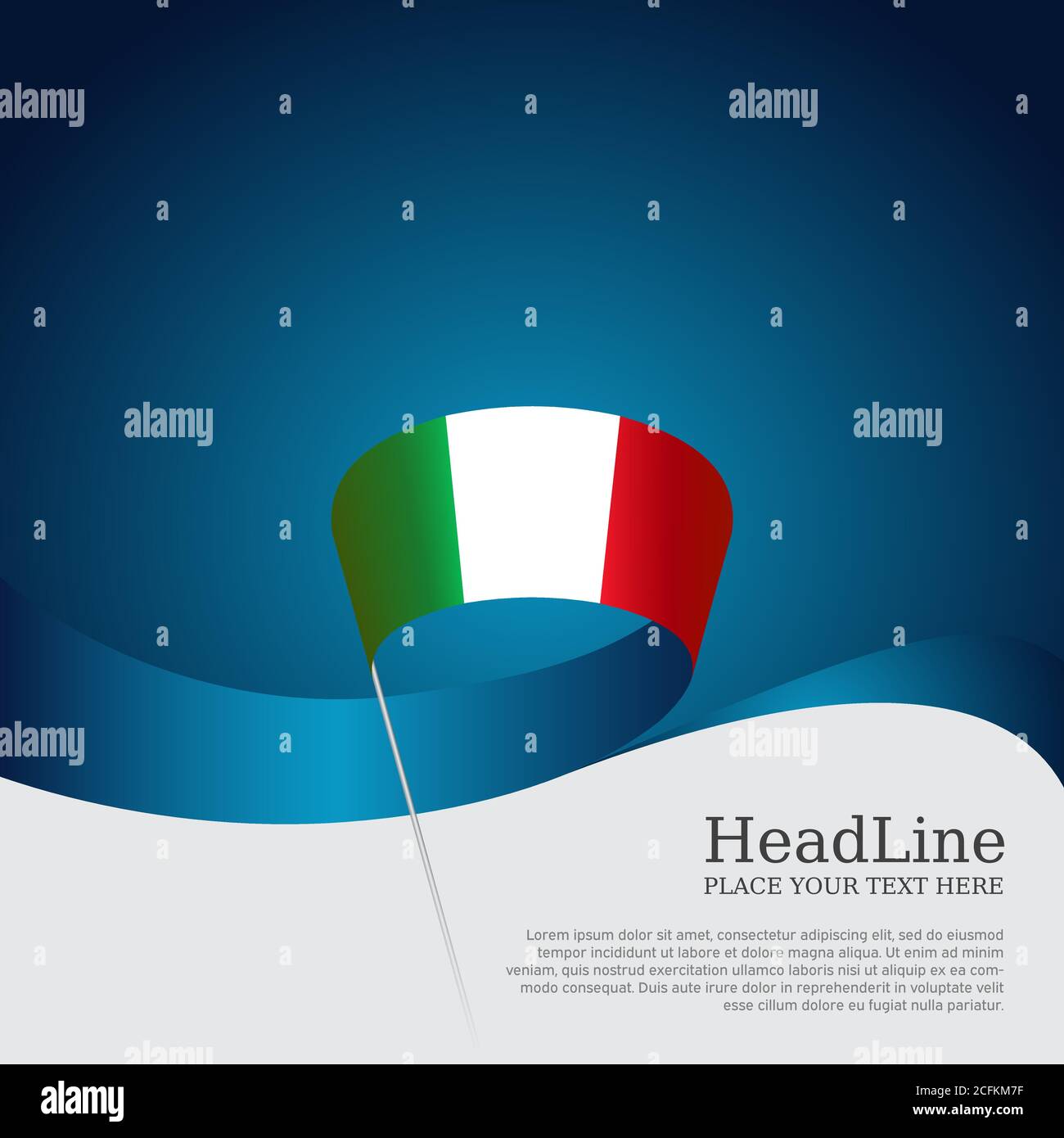Italy flag background. Wavy ribbon color flag of italy on a blue white ...