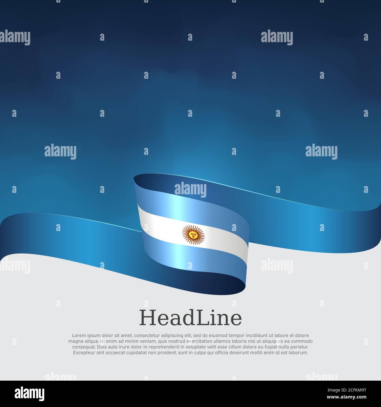 Argentina flag background. Wavy ribbon argentina flag colors on a blue ...