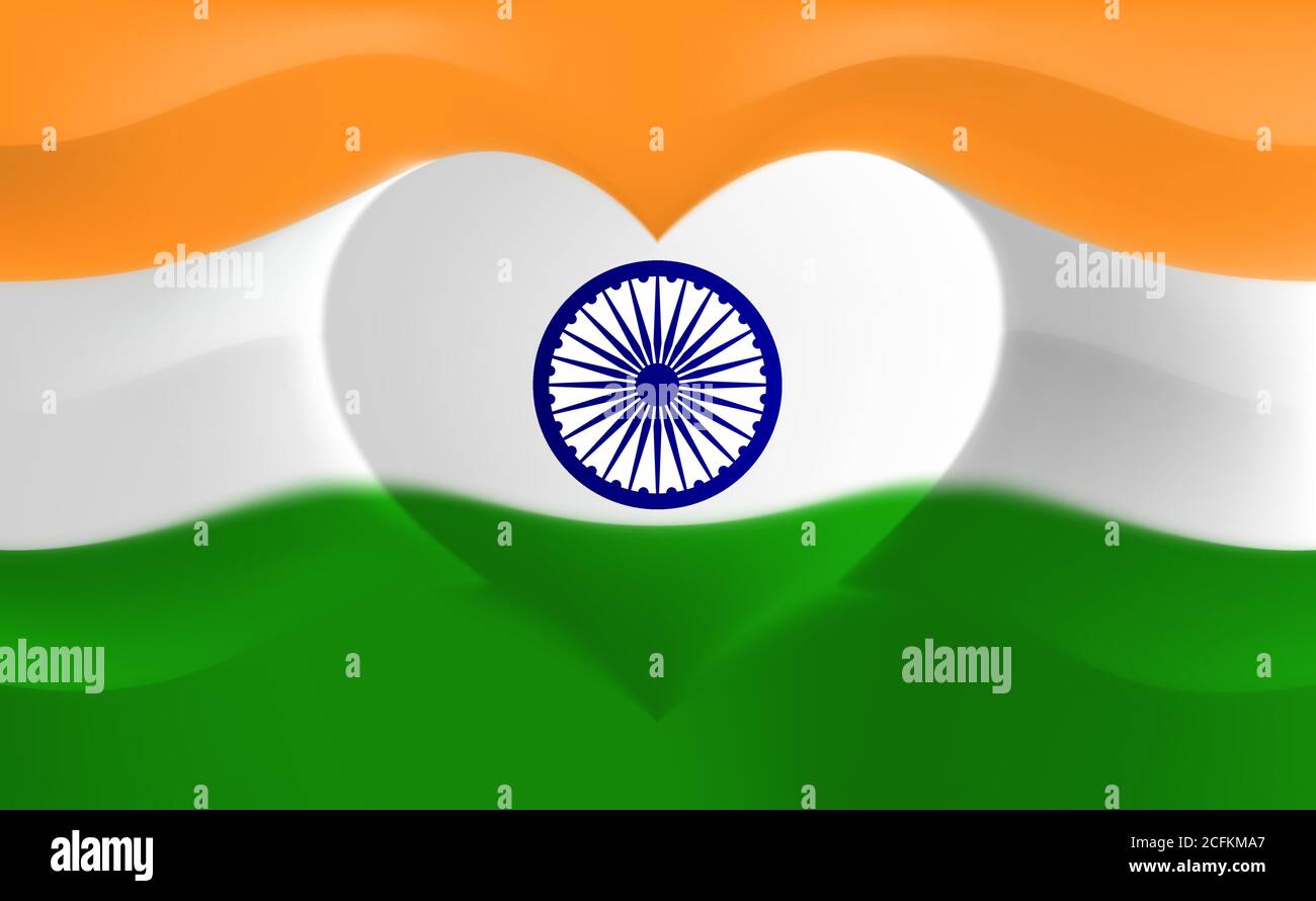 India with love. Indian national flag with heart shaped waves ...