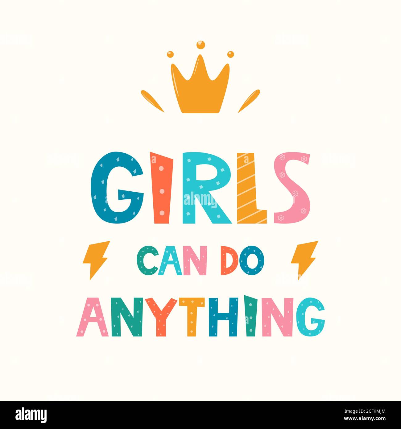 Girls can do anything, lettering with crown symbol. Logo, icon, label ...