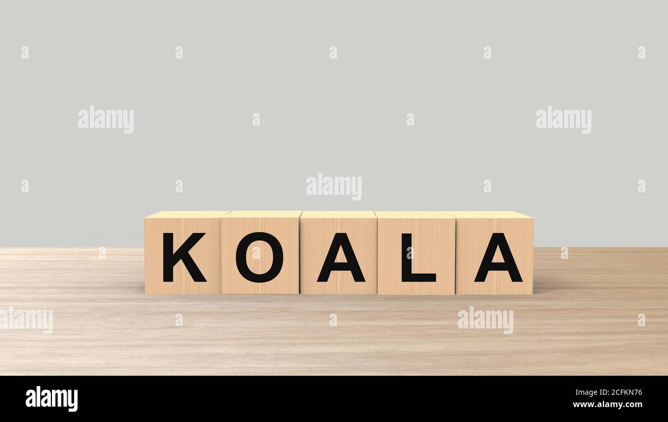 Koala - word wooden cubes on table horizontal over gray background ...