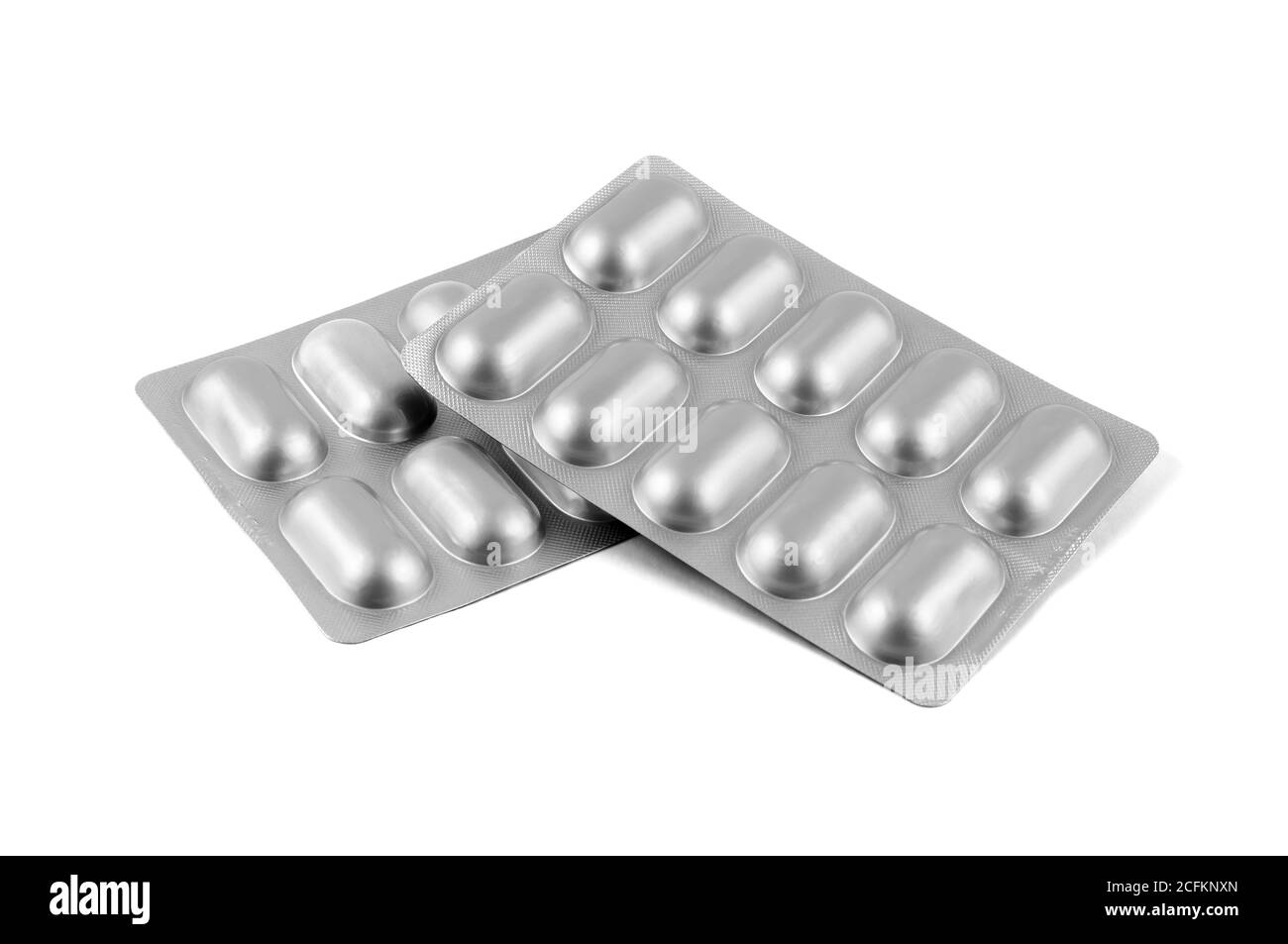 Medicine pills in aluminum foil strip isolated on white background ...