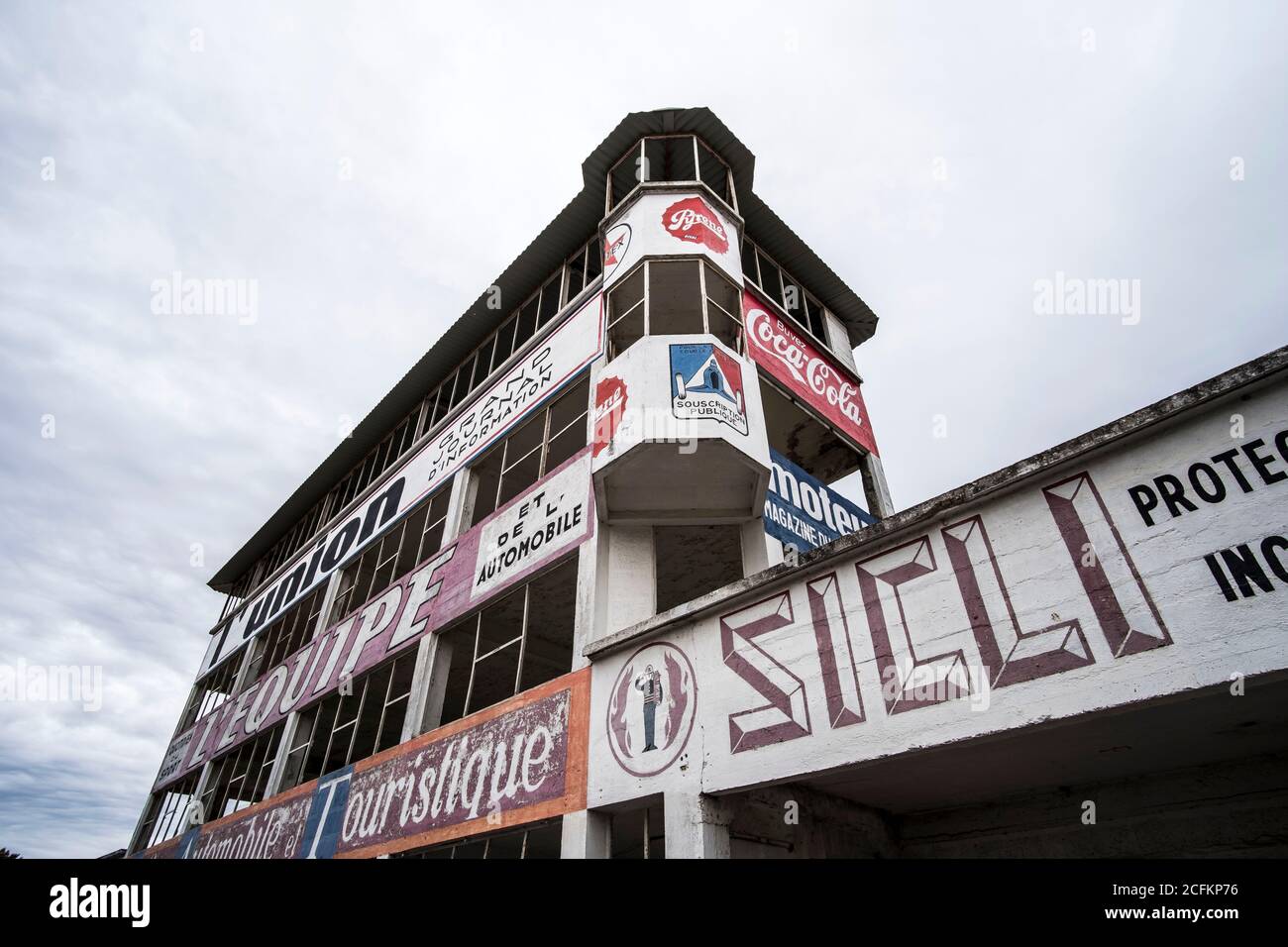 A view of the pit buildings and track at the former Formula One race ...