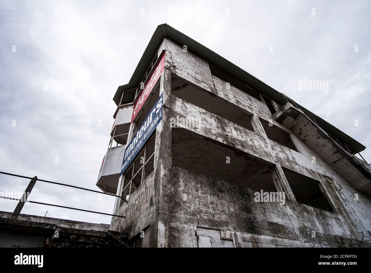 A view of the pit buildings and track at the former Formula One race ...