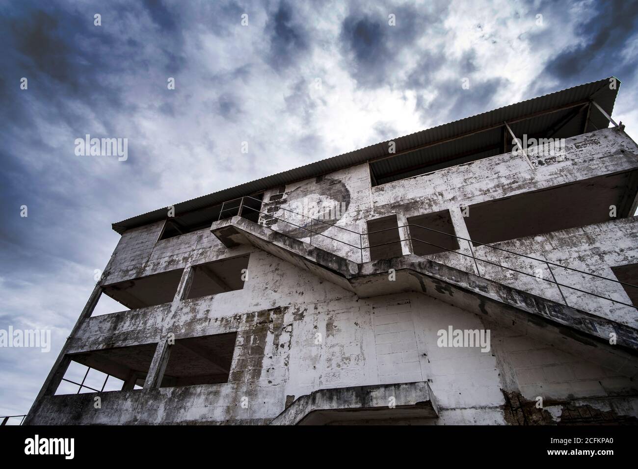 A view of the pit buildings and track at the former Formula One race ...