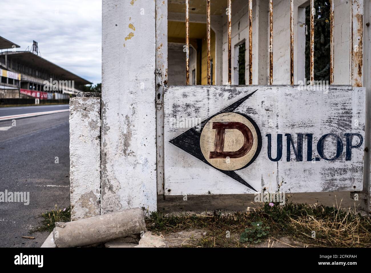 A view of the pit buildings and track at the former Formula One race ...