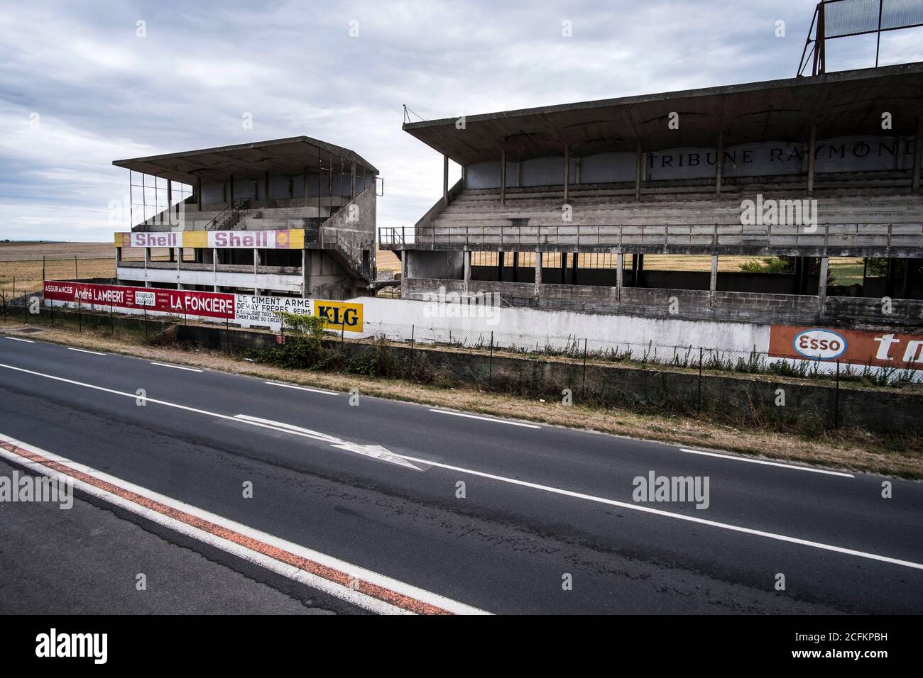 A view of the pit buildings and track at the former Formula One race ...