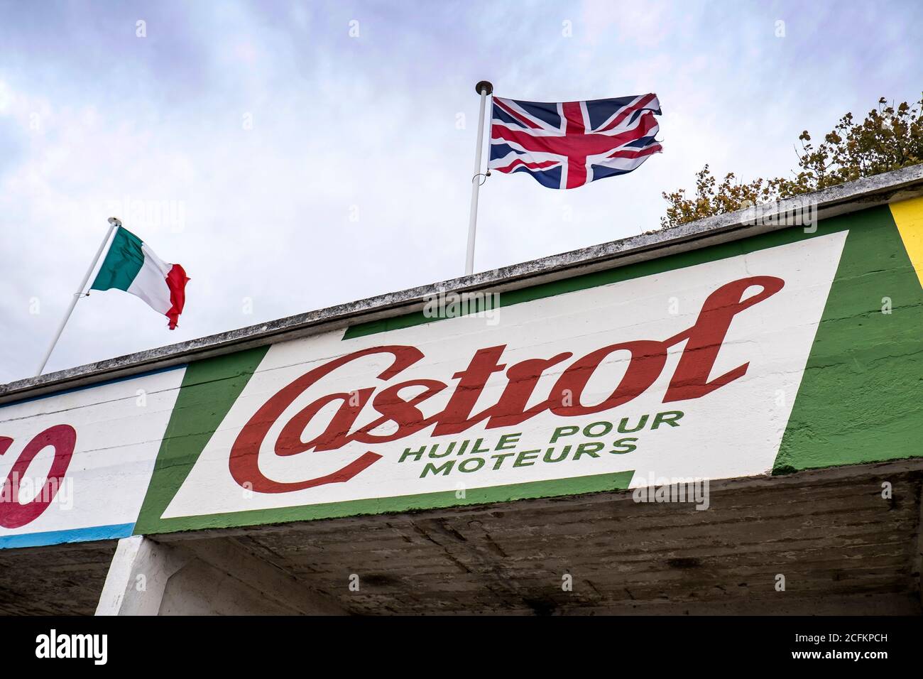 A view of the pit buildings and track at the former Formula One race ...