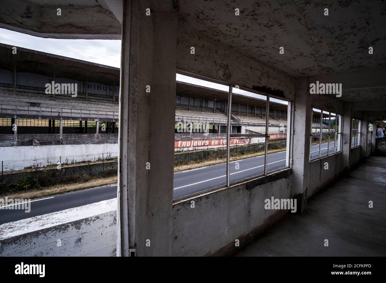 A view of the pit buildings and track at the former Formula One race ...