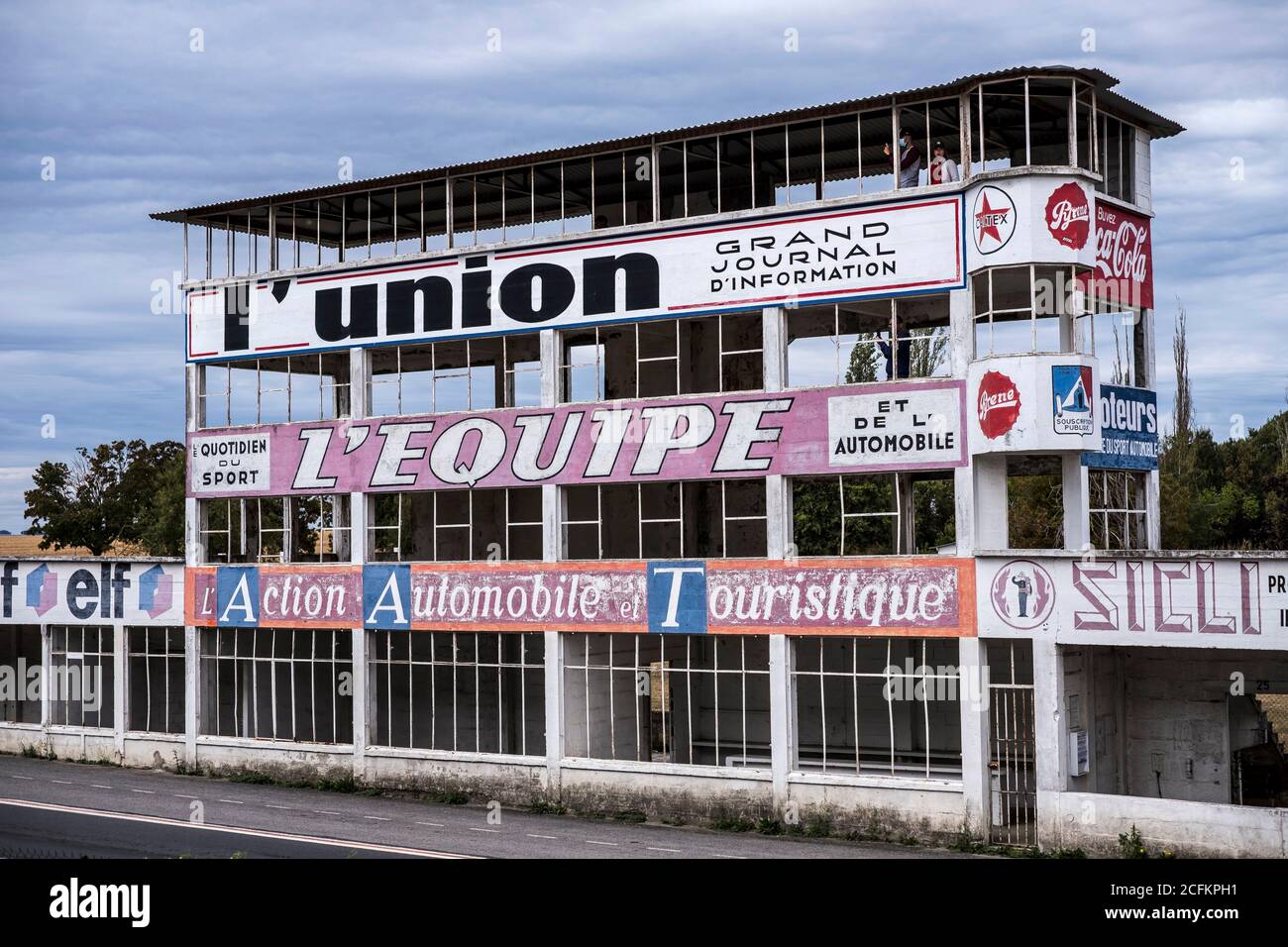 A view of the pit buildings and track at the former Formula One race ...