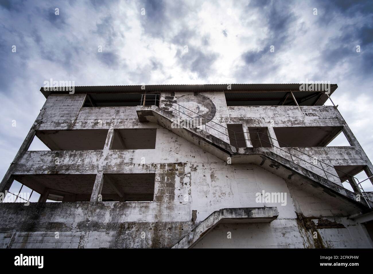 A view of the pit buildings and track at the former Formula One race ...