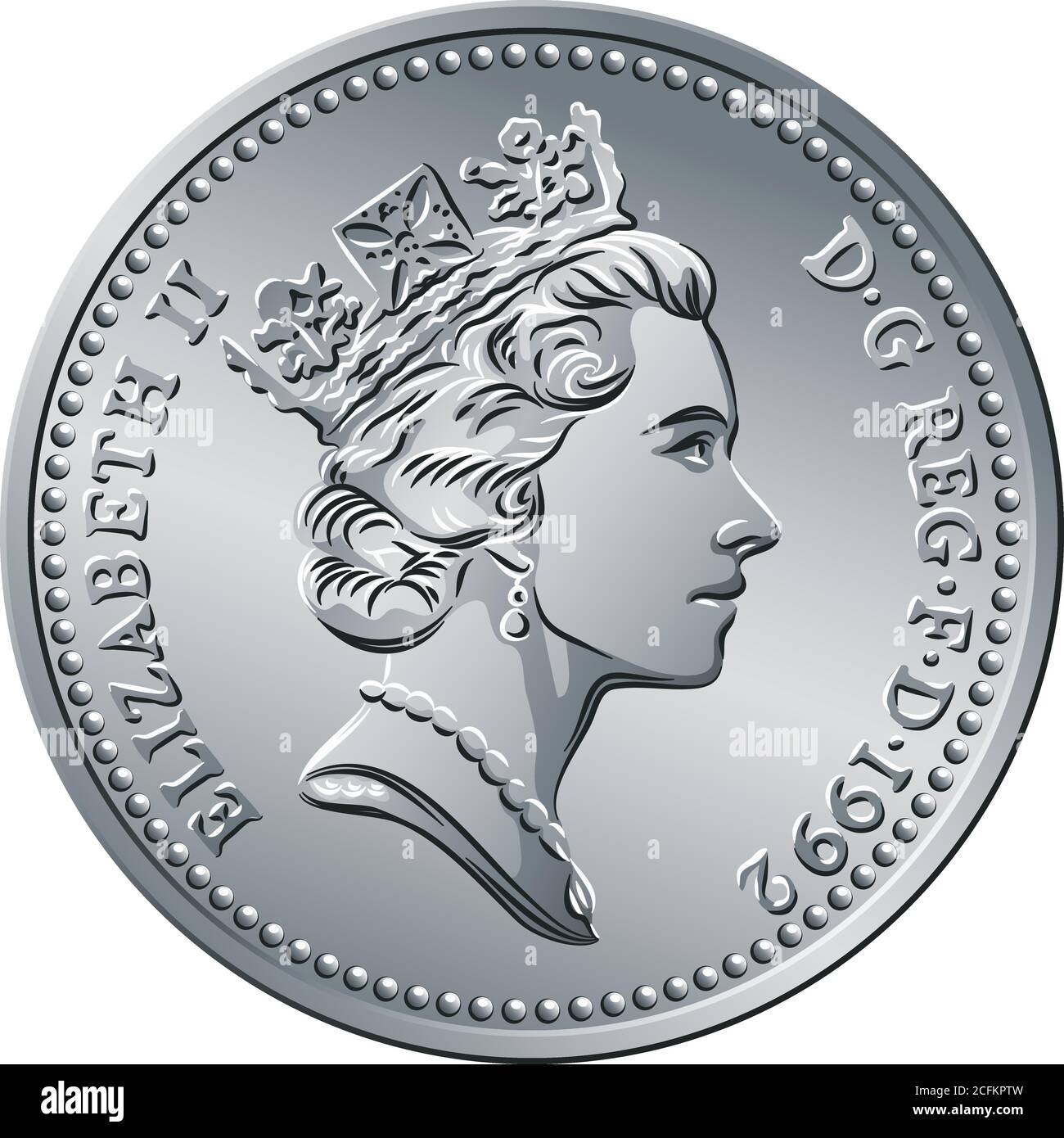 British money silver coin Ten pee or ten pence, queen on obverse Stock ...