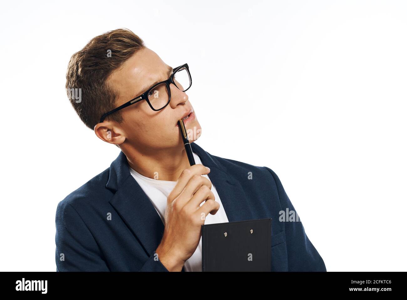 Man with documents office manager official light background Stock Photo ...