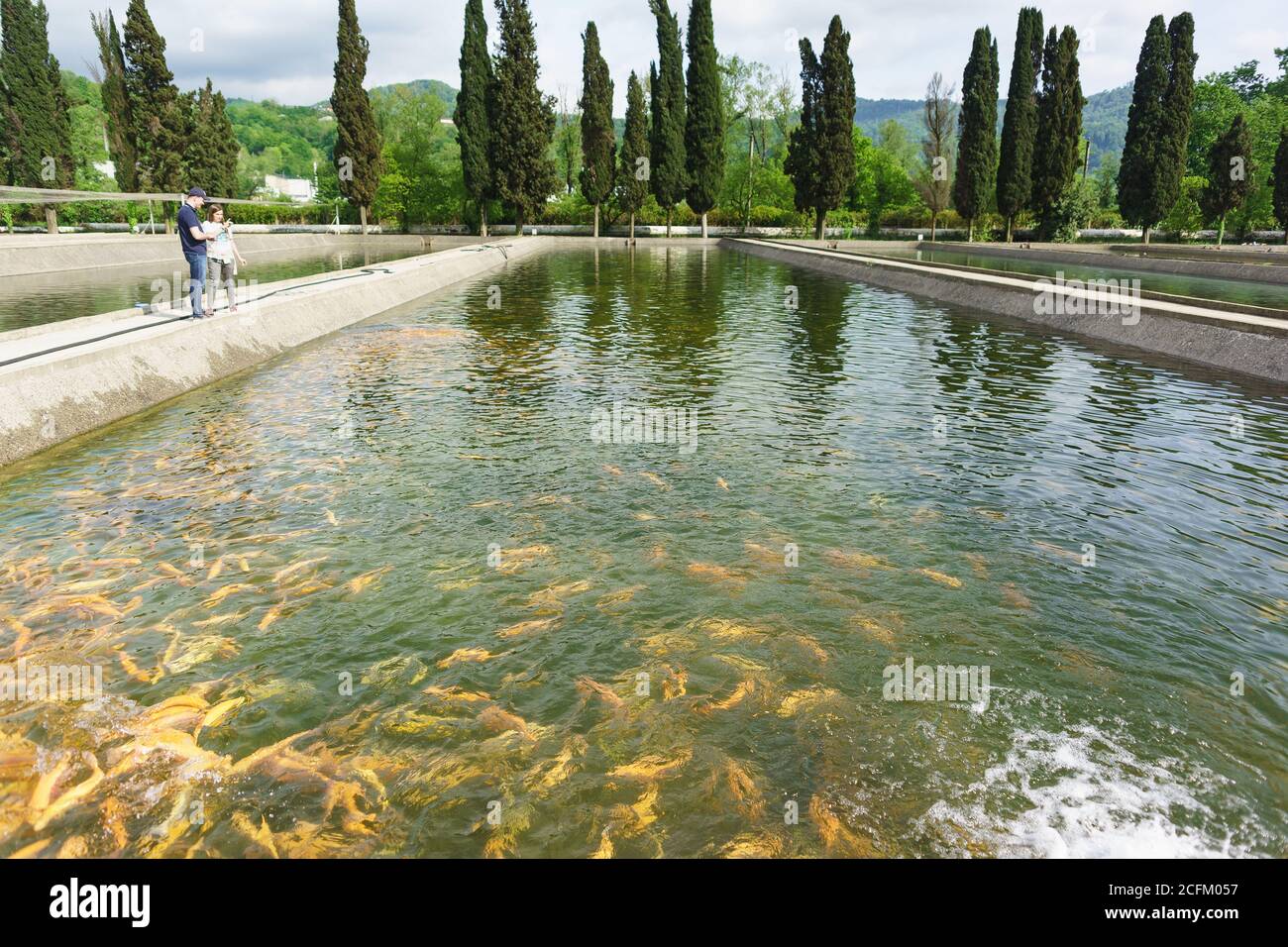 Adler, Sochi, Russia - may 04, 2019: People stand near an artificial ...
