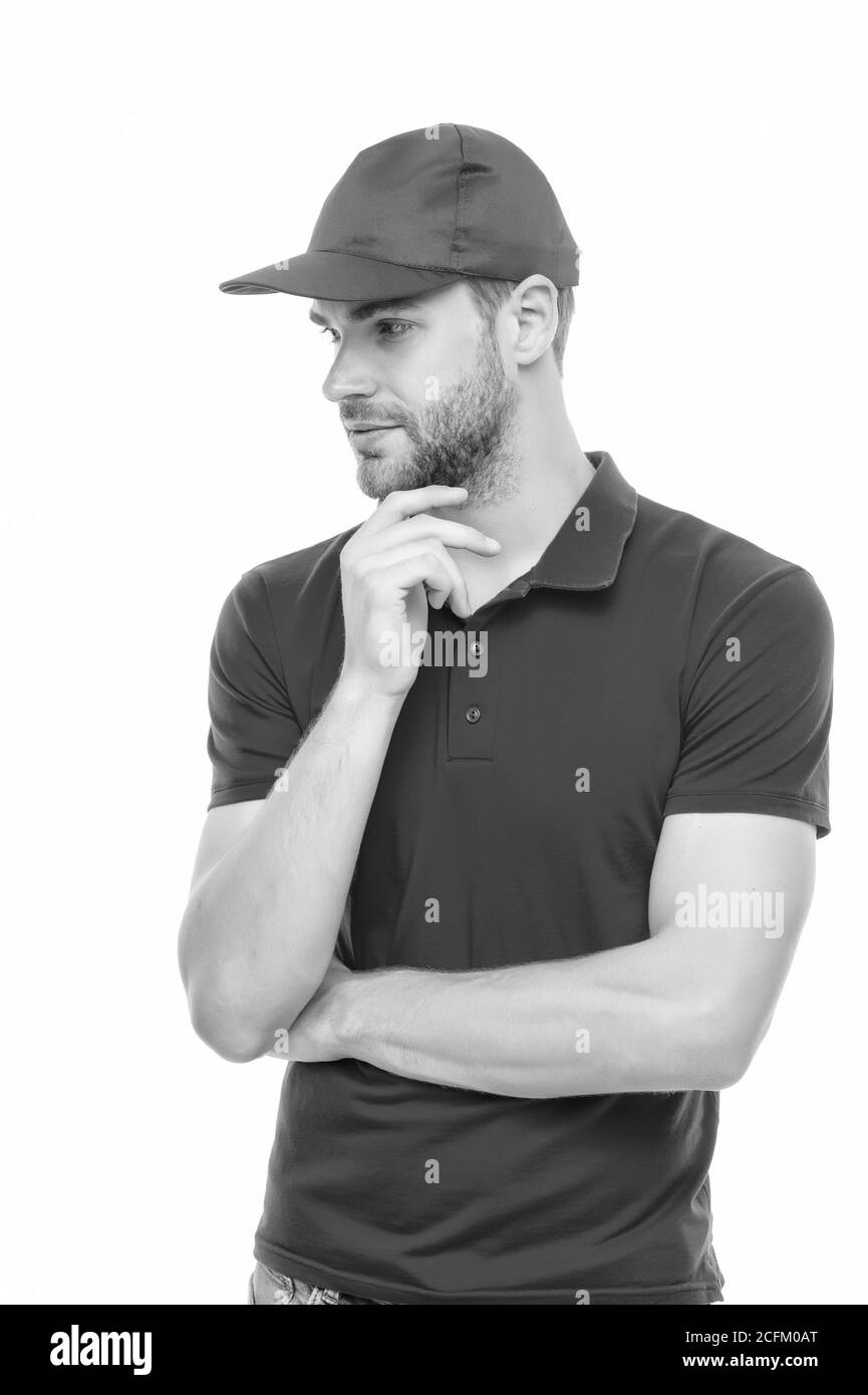 Both virile and unshaven. Unshaven guy in casual style isolated on ...