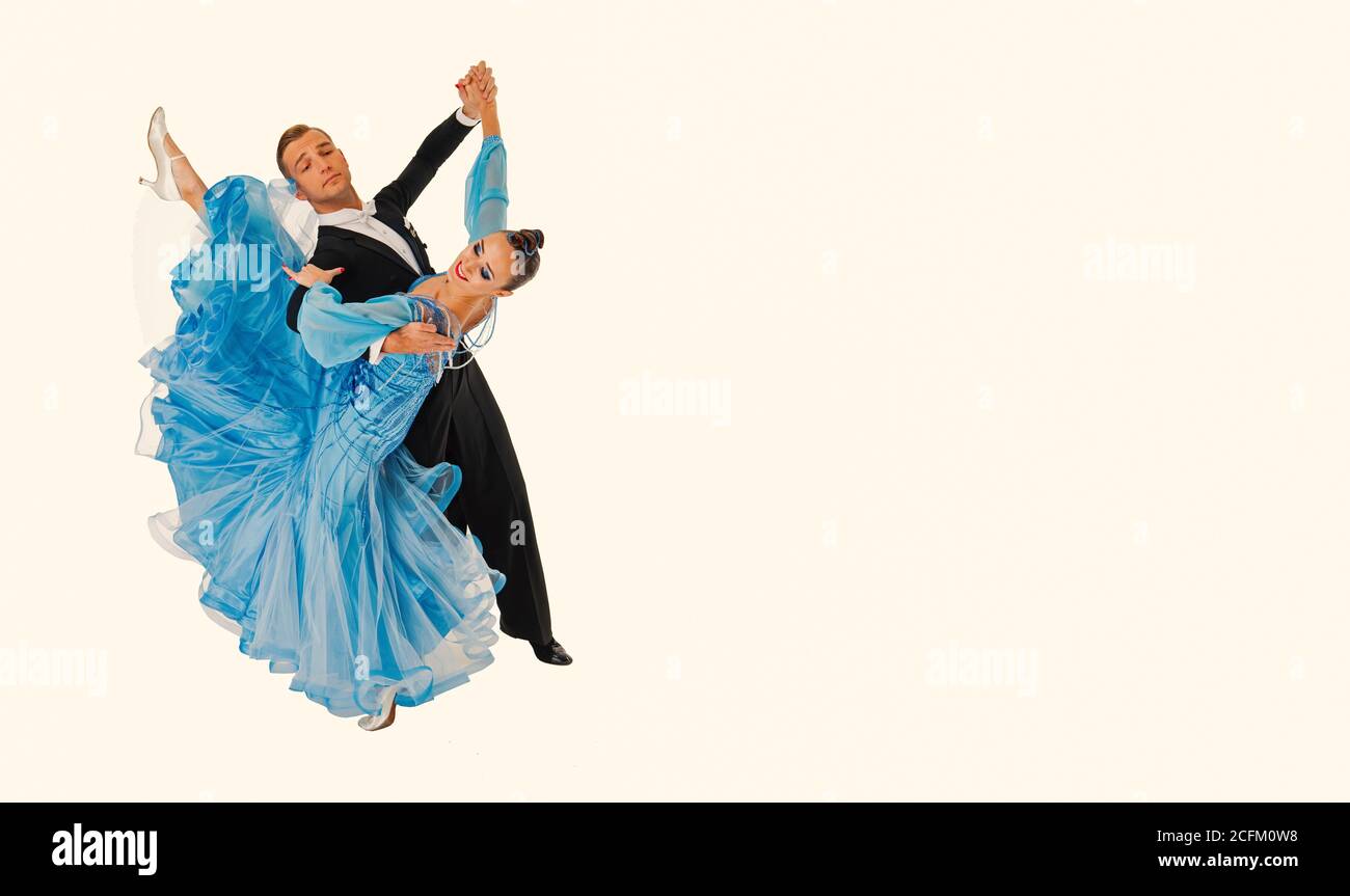dance ballroom couple in red dress dance pose isolated on black ...
