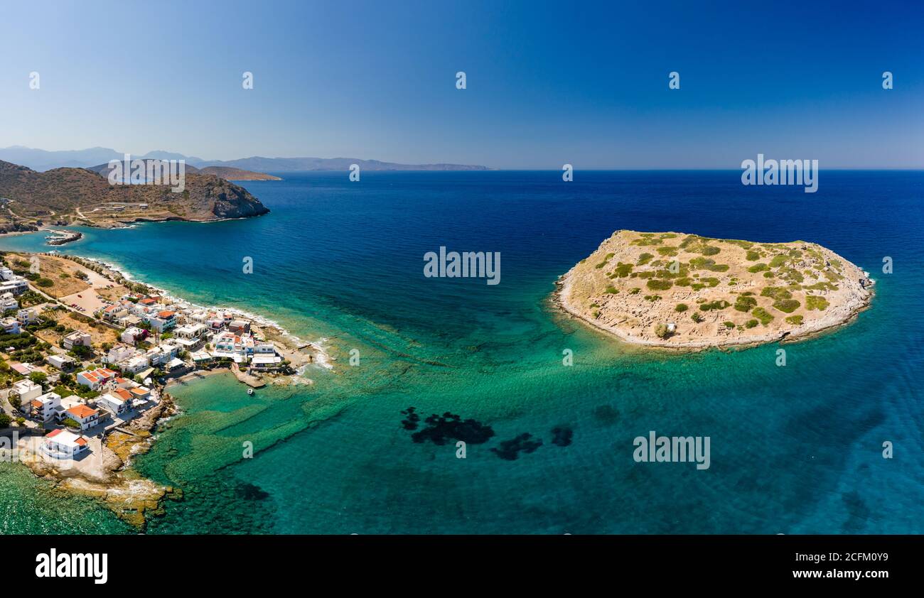 Aerial view of the picturesque village of Mochlos and ancient Minoan ...