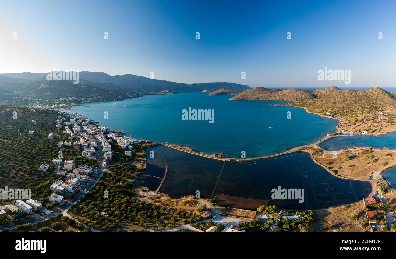Aerial view of Elounda in Crete showing the sunken remains of the ...