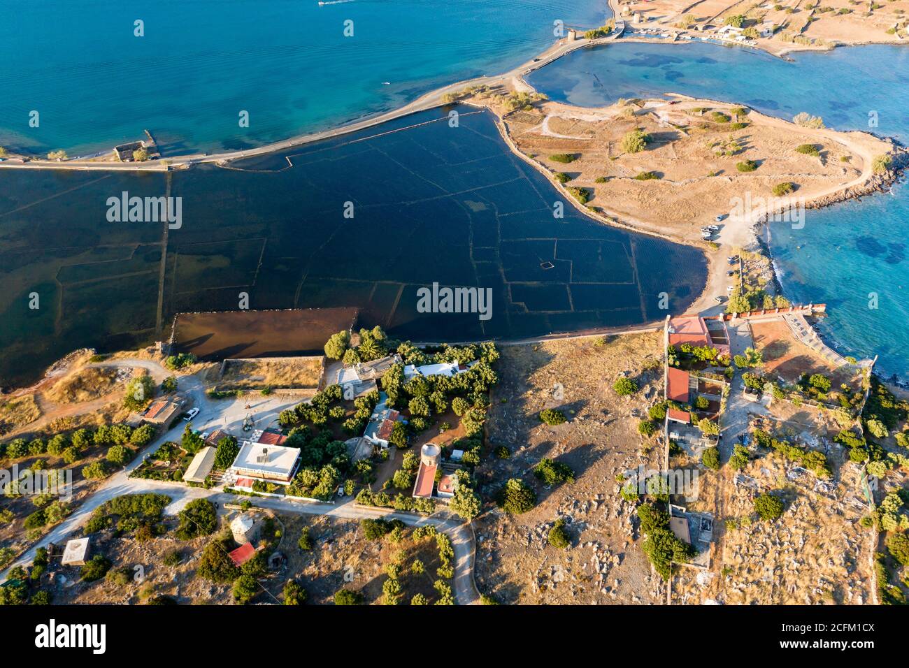Aerial view of the walls of the sunken ancient Minoan city of Olous in ...