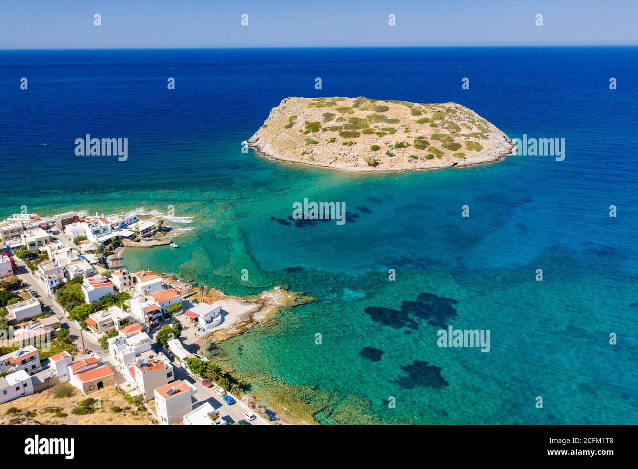 Aerial view of the picturesque village of Mochlos and ancient Minoan ...