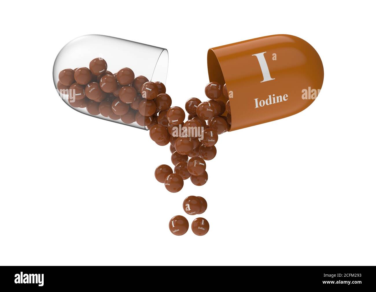 Open capsule with iodine from which the vitamin composition is poured ...