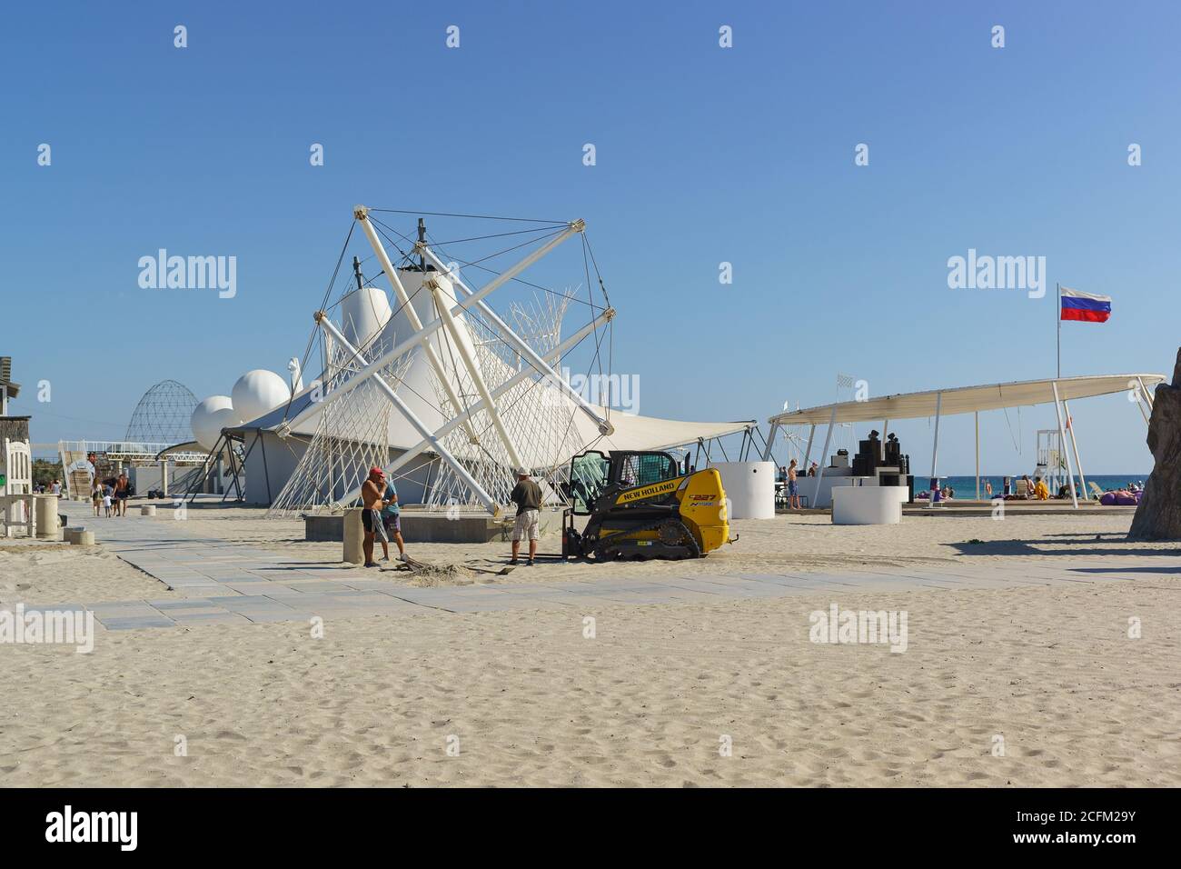 Popovka, Saki district, Crimea - 10 September 2019: Workers and special ...