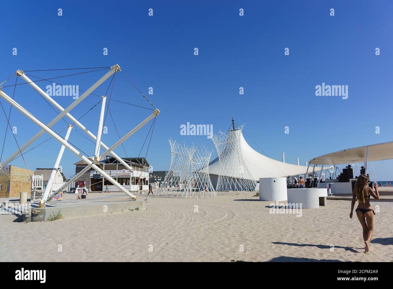 Popovka, Saki district, Crimea - 10 September 2019: White art objects ...