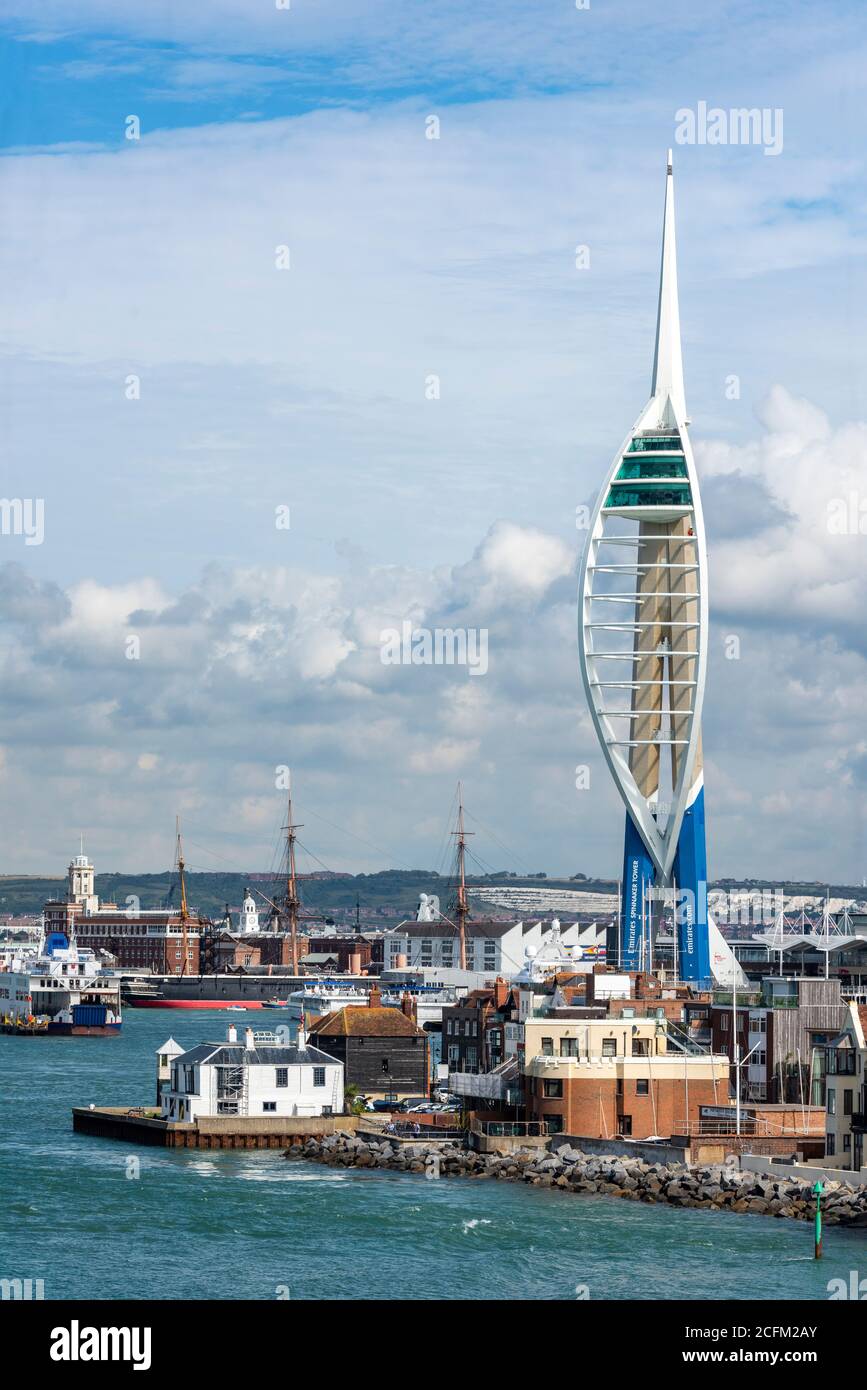 the spinnaker tower at the entrance to portsmouth harbour showing the ...