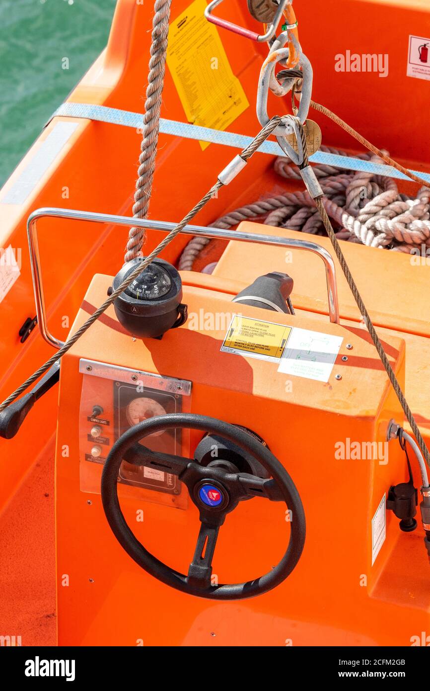 the conning position and steering helm of a fast lifeboat or rescue ...