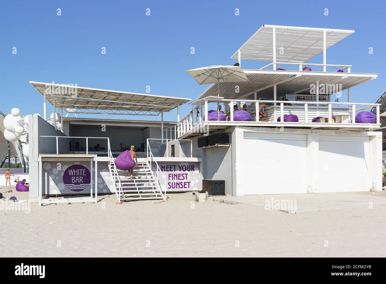 Popovka, Saki district, Crimea - 10 September 2019: White bar with ...