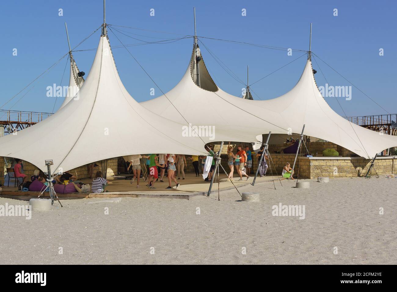 Popovka, Saki district, Crimea - 10 September 2019: Dancing under a ...