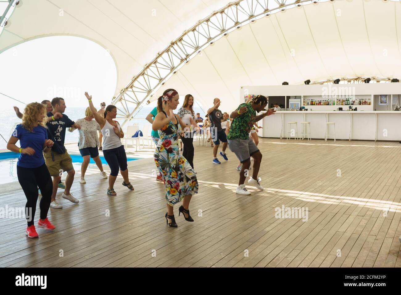 Popovka, Saki district, Crimea - 10 September 2019: dance Training on a ...