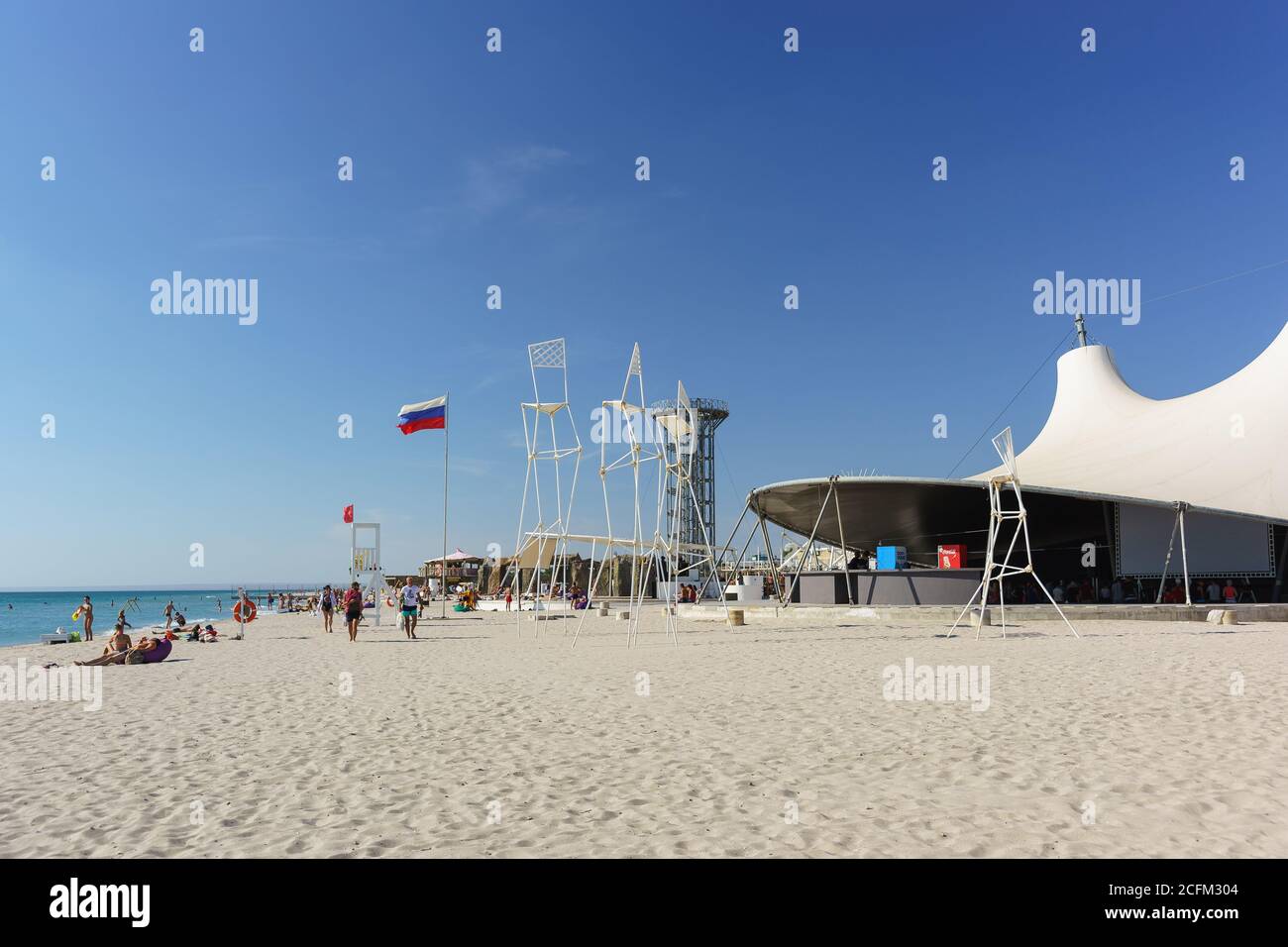 Popovka, Saki district, Crimea - 10 September 2019: White sand and air ...