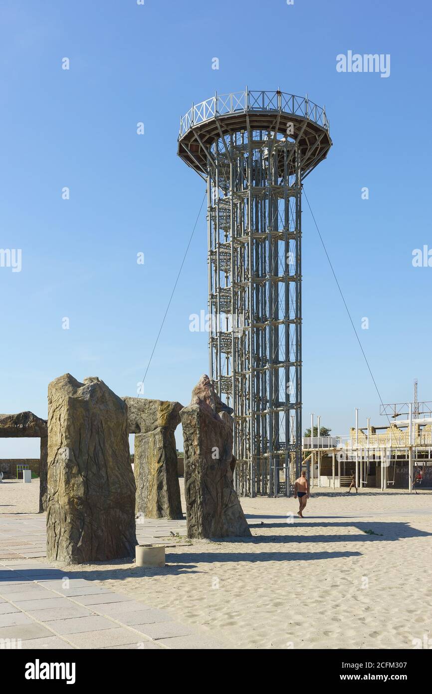 Popovka, Saki district, Crimea-September 10, 2019: High metal tower ...