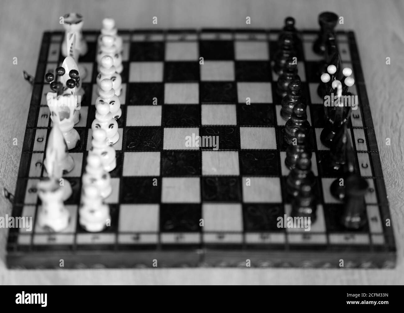 Chess Game and Wood Chess Board black and white color Stock Photo - Alamy