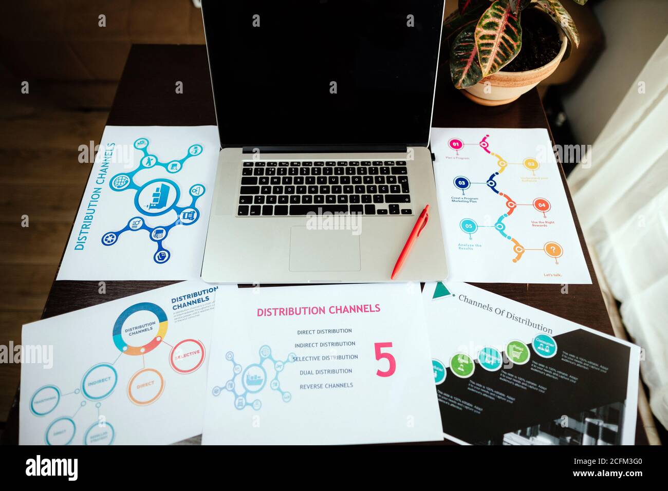 marketing distribution channels plan on office desk Stock Photo - Alamy