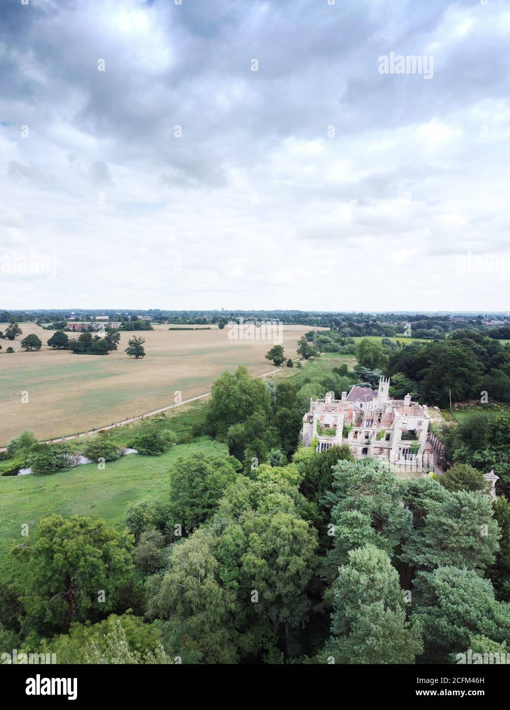Aerial view of Guys Cliffe House historical landmark in the landscape ...