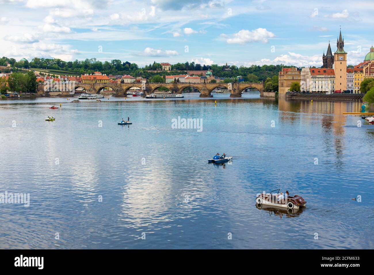 The landscape of the city of Prague view from the Vltava river on the ...