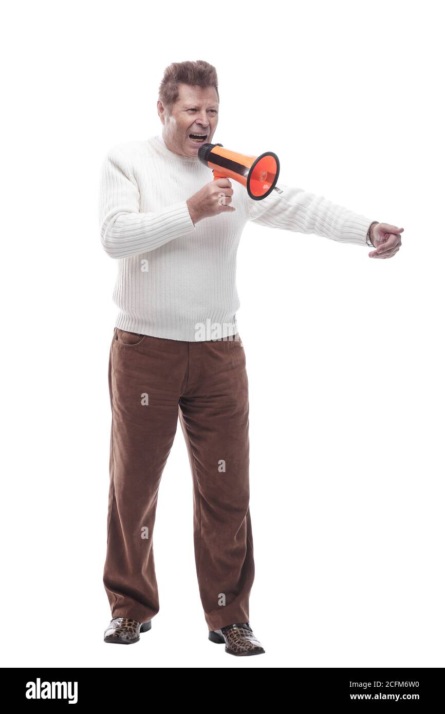 smiling handsome man with a megaphone. isolated on a white Stock Photo ...